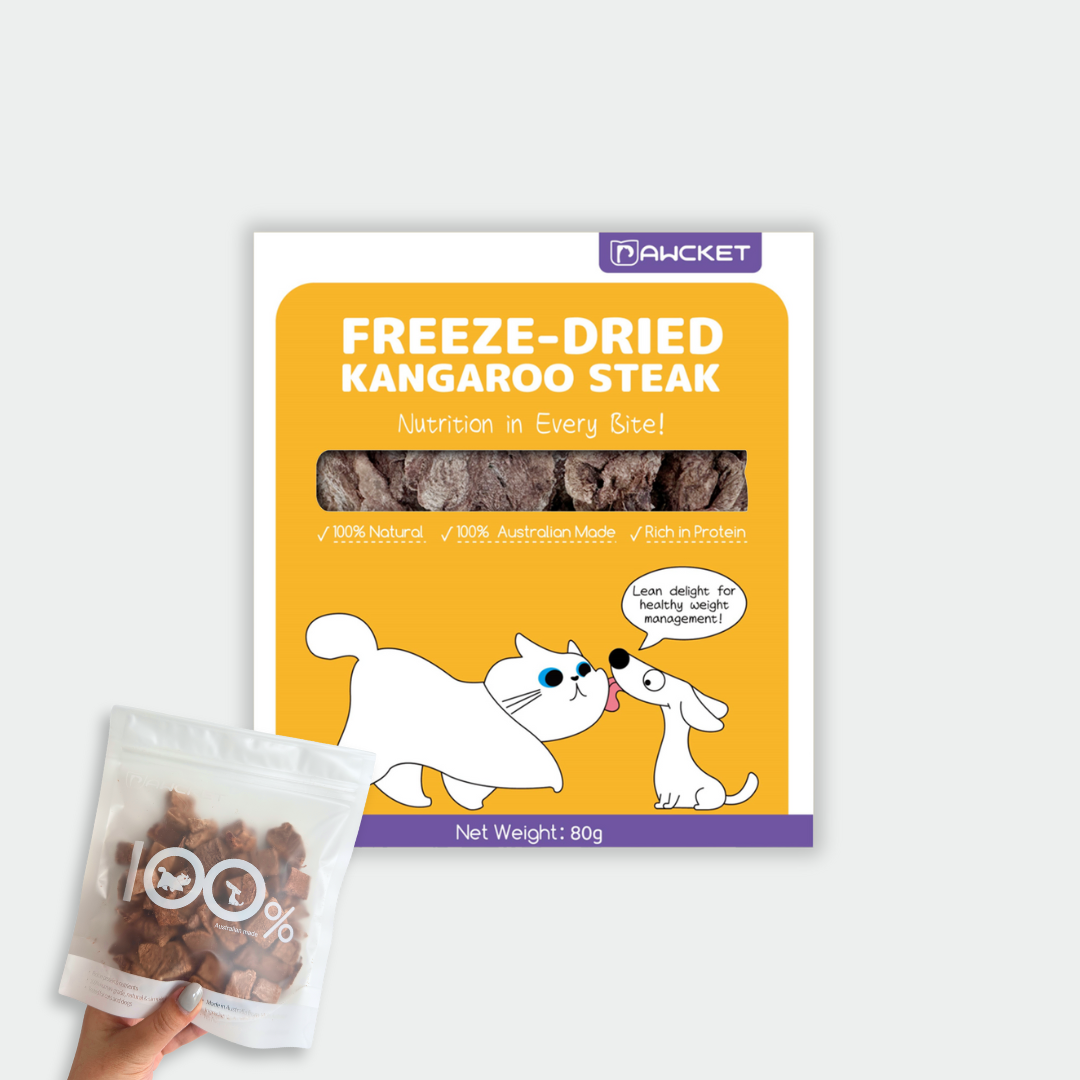 Freeze-Dried Dog and Cat Food | Raw Diced Kangaroo Steak – Pawcket Pet Treats
